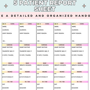 5 Patient Nurse Report Sheet, Brain Sheet Template, Med Surg, PCU, RN ...