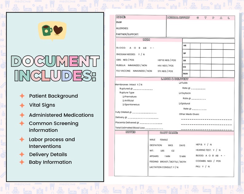 Labor and Delivery Report Sheet for Nurses, Brain Sheet, Printable ...