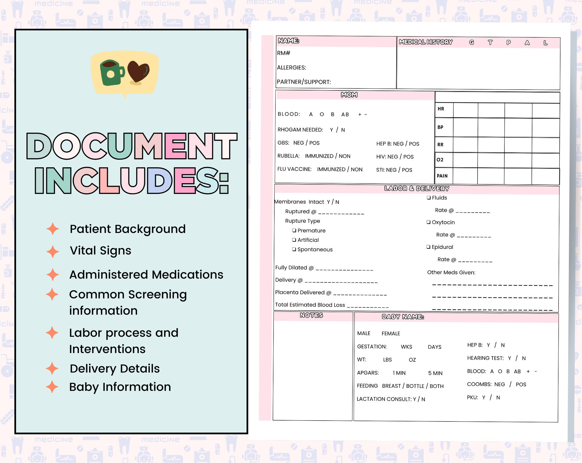 Labor and Delivery Report Sheet for Nurses, Brain Sheet, Printable ...