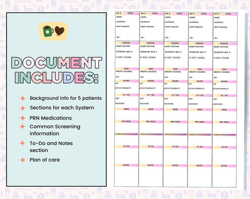 5 Patient Nurse Report Sheet, Brain Sheet Template, Med Surg, PCU, RN ...