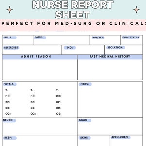 Nursing Student Printable Report Sheet Template, Brain Sheet, RN Report ...