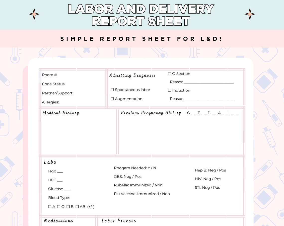 Labor & Delivery Nurse Report Sheet, Brain Sheet, Printable Template - Etsy