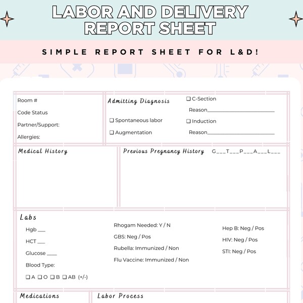 Labor and Delivery Nurse Report Sheet - Etsy