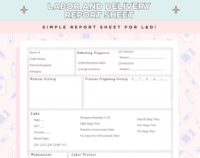 Labor and Delivery Nurse Report Sheet | 1-2 Patients | Printable ...