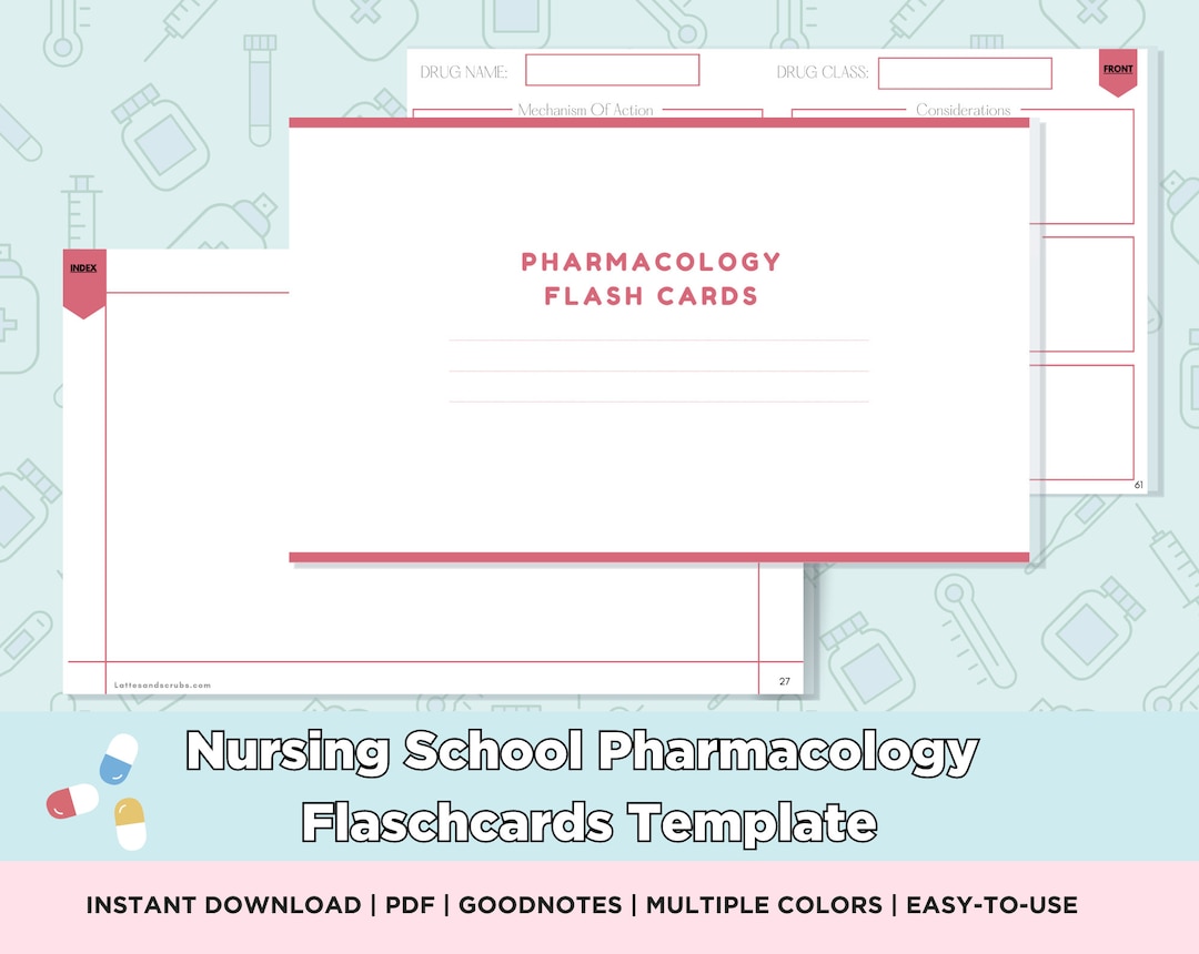Nursing School Pharmacology Cards Template | Red | - Etsy