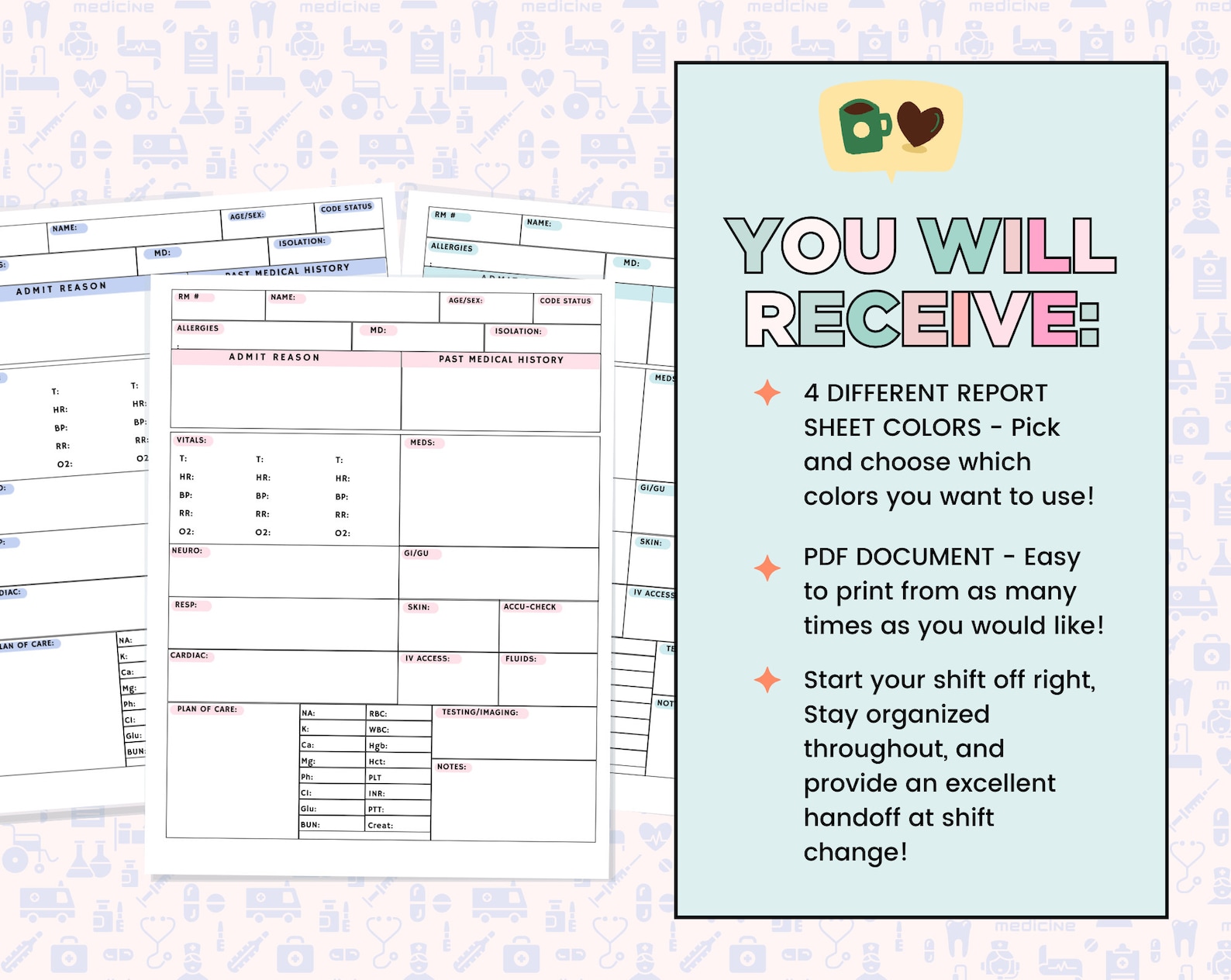 Nursing Student Printable Report Sheet Template, Brain Sheet, RN Report ...