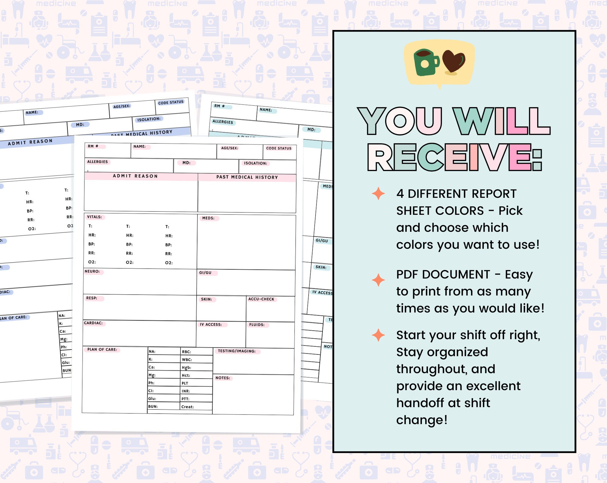 Nursing Student Printable Report Sheet Template, Brain Sheet, RN Report ...