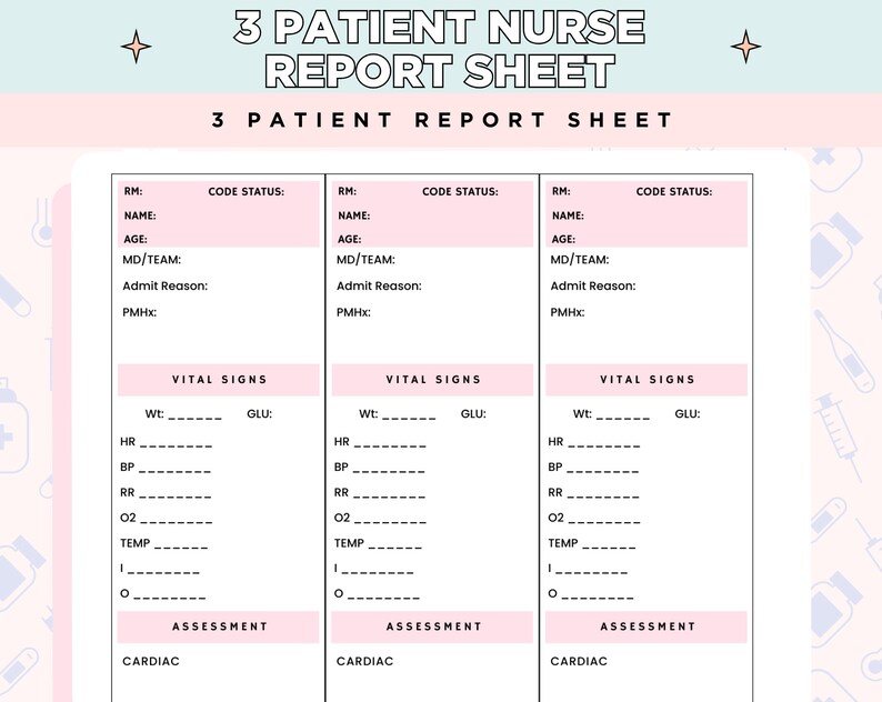 3 Patient Printable Nurse Report Sheet, Brain Sheet, Med Surg, PCU ...