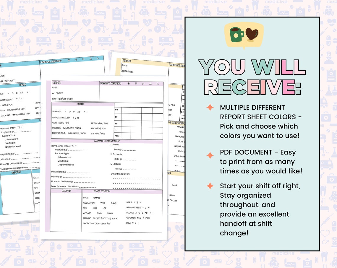 Labor and Delivery Report Sheet for Nurses, Brain Sheet, Printable ...