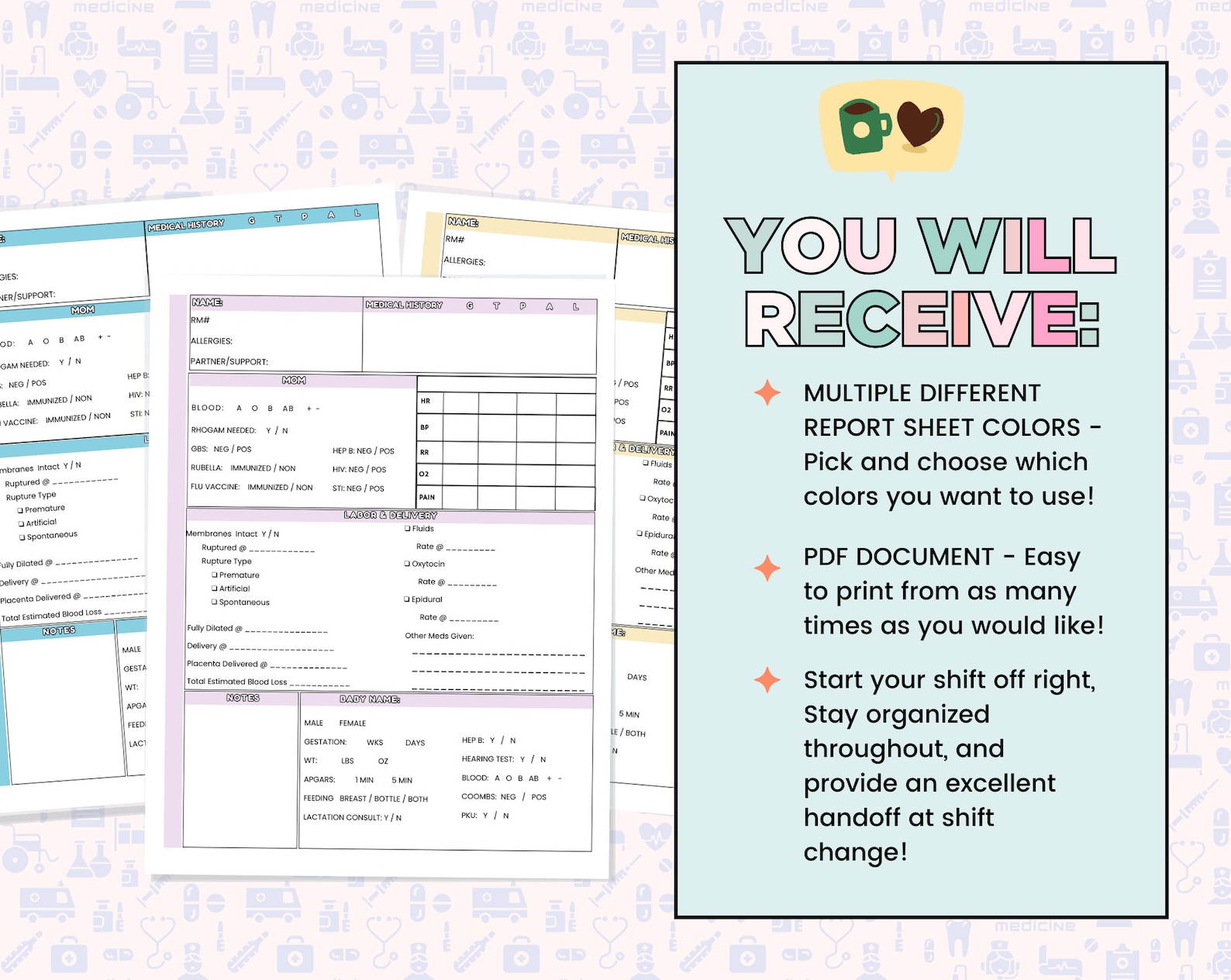 Labor and Delivery Report Sheet for Nurses, Brain Sheet, Printable ...