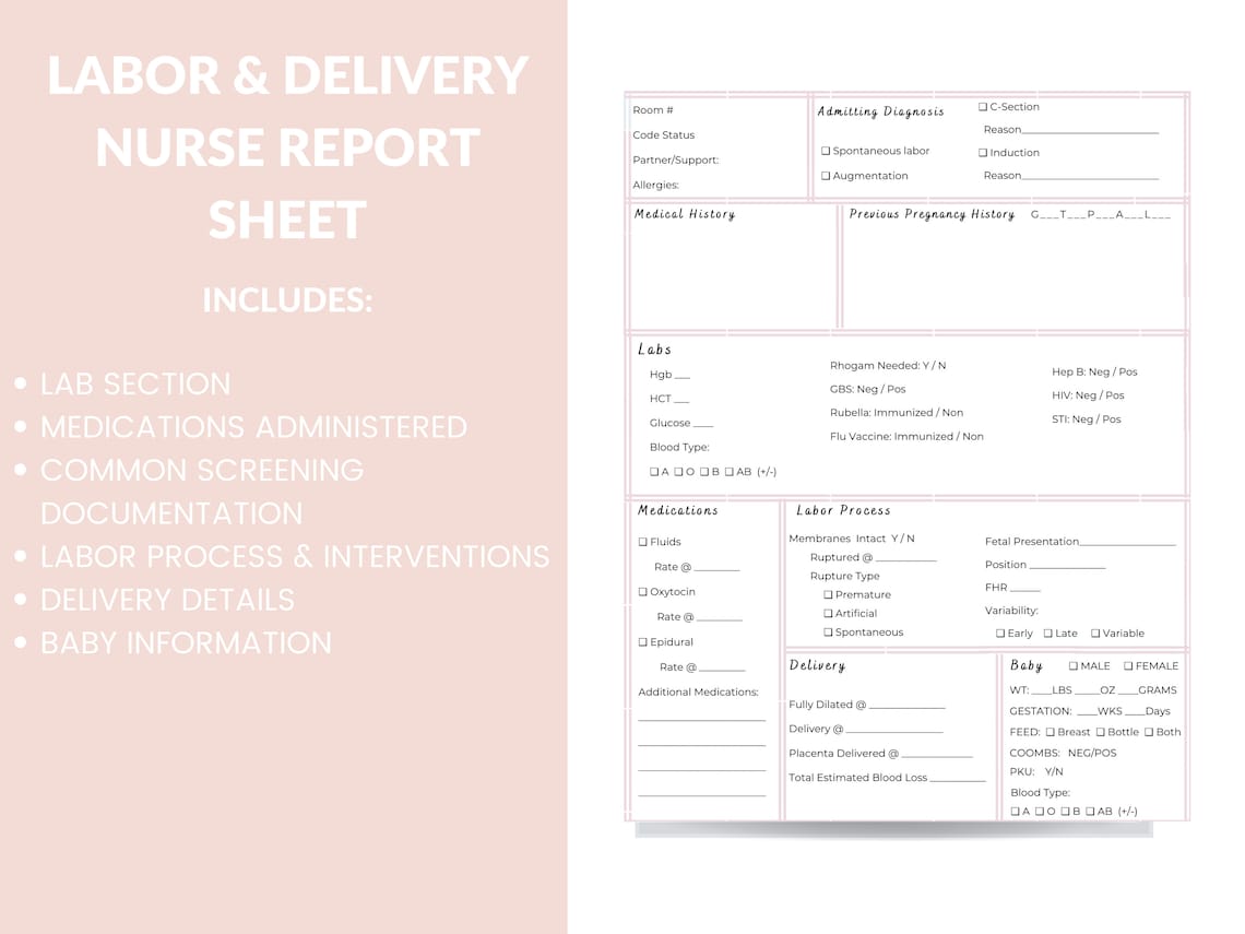 Labor & Delivery Nurse Report Sheet Brain Sheet Printable - Etsy