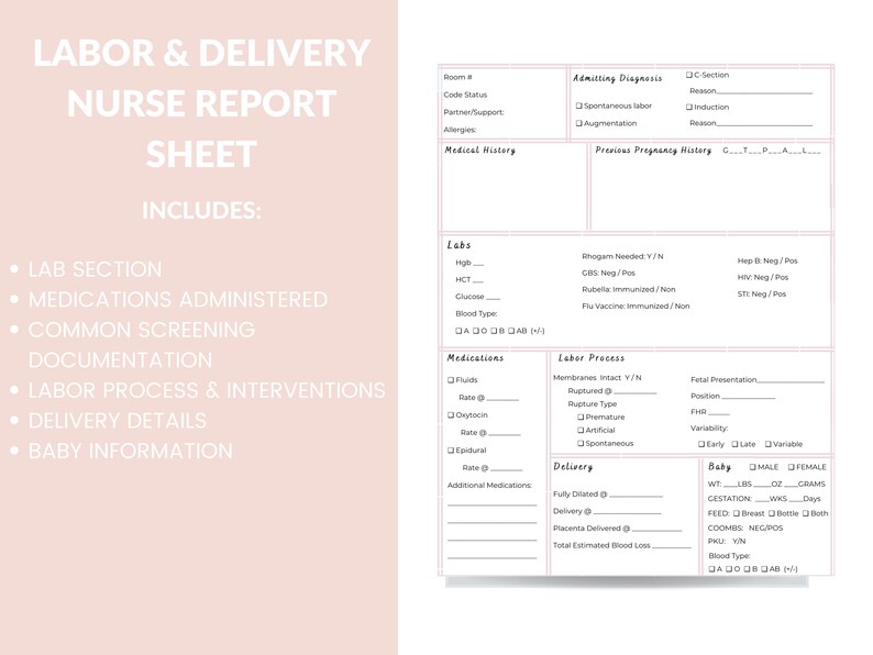 Labor & Delivery Nurse Report Sheet Brain Sheet Printable - Etsy