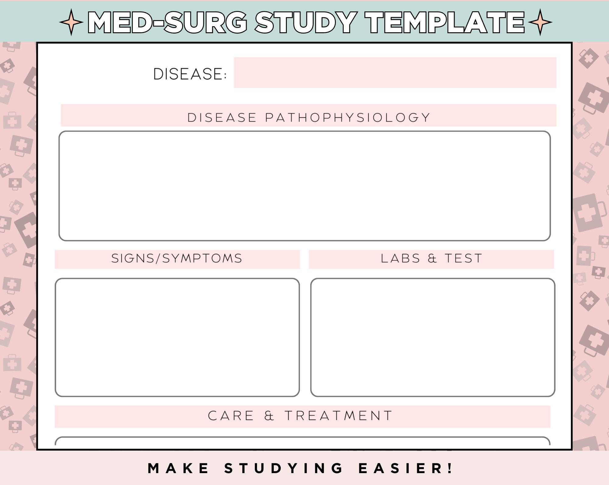 Med Surg Nursing School Template Printable Study Resource Etsy