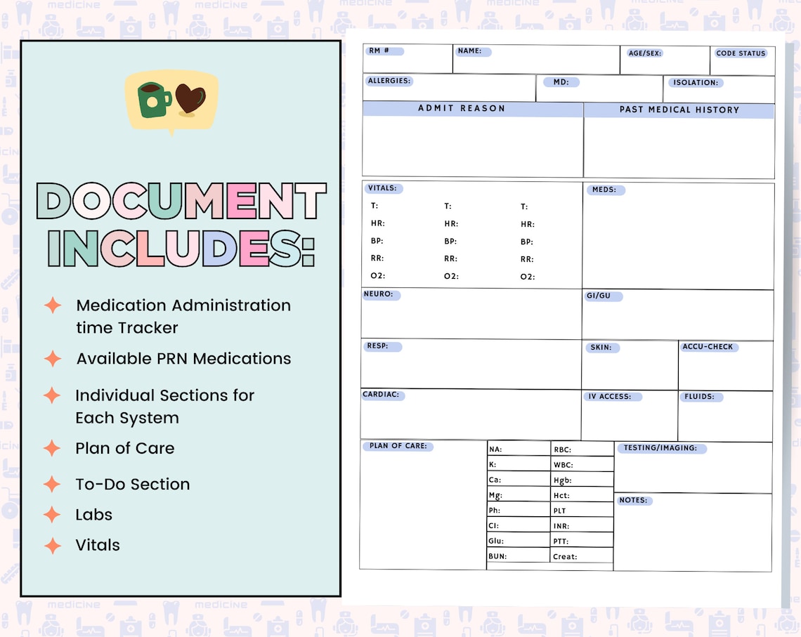 Nursing Student Printable Report Sheet Template, Brain Sheet, RN Report ...