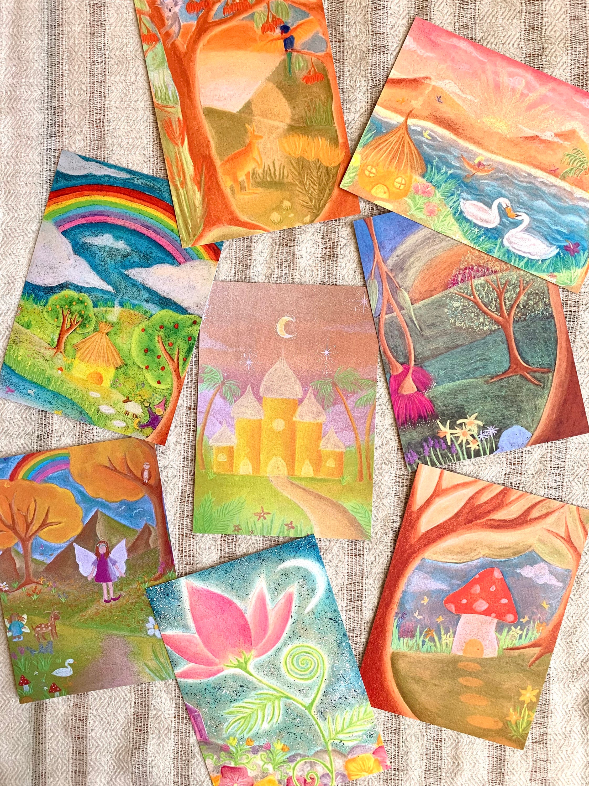 SET OF 9 Waldorf Steiner Postcards Prints ~ Soft Pastel Original ...