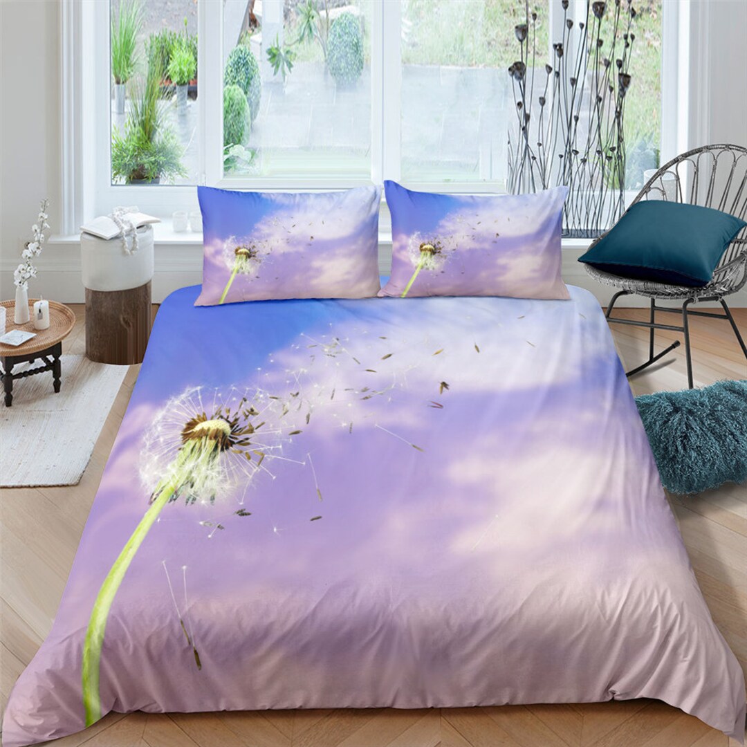 Dandelion Duvet Cover Twin Size for Kids Flying Flower Bedding - Etsy