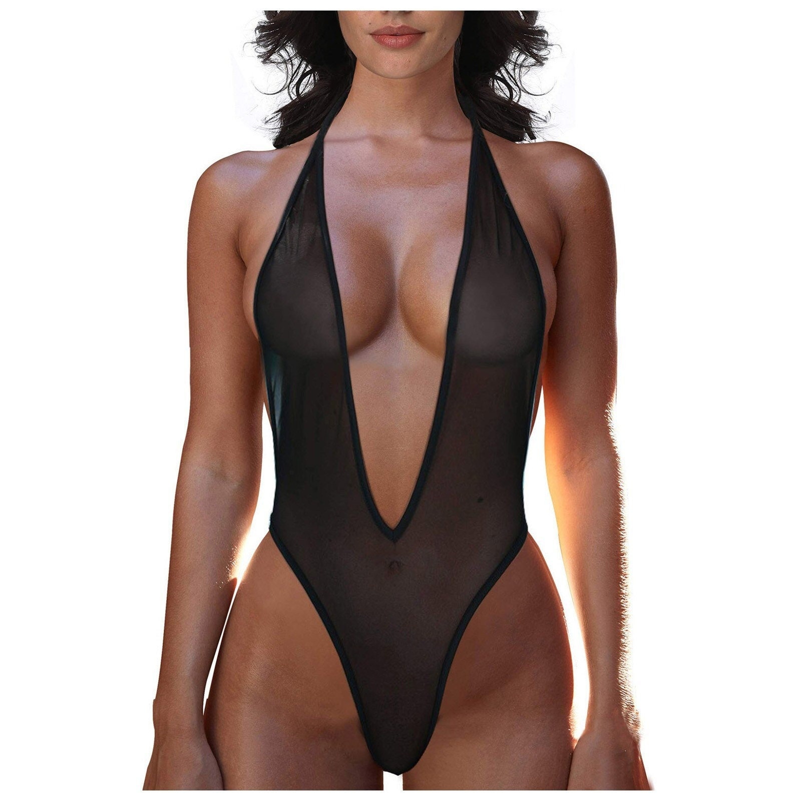 Woman One Piece Sheer Swimsuit Women Lace Mesh Swimwear Etsy Canada 9657