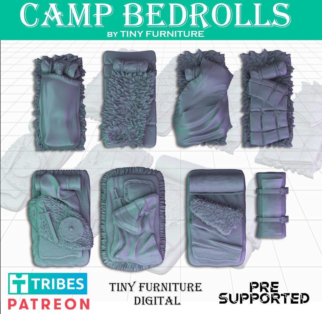 Camp Bedrolls - DIGITAL FILES 3D PRINTER - Tabletop Furnishing Props ...