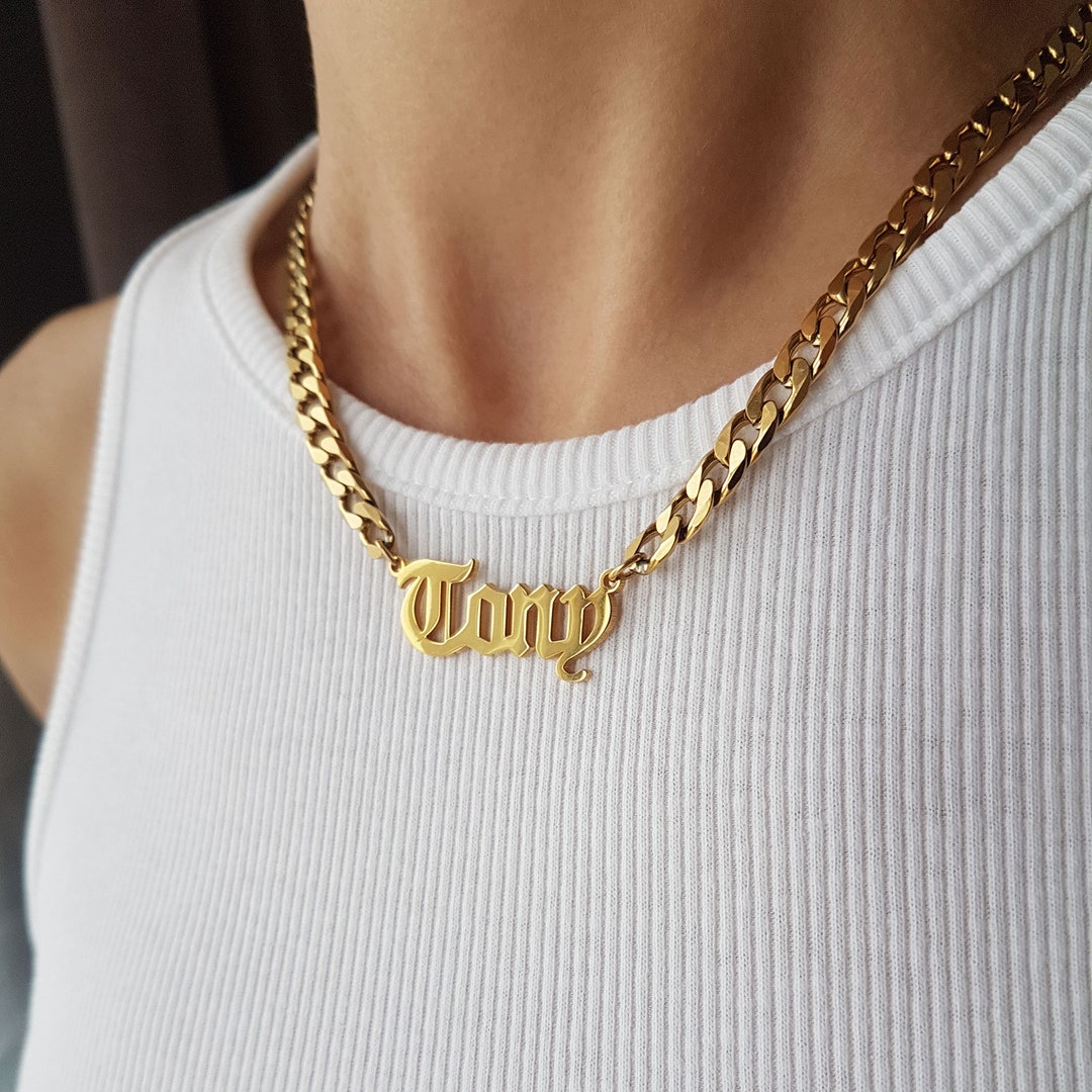 14K Gold Old English Name Necklace, Silver Name Necklace, Bridesmaids ...