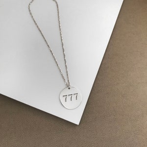 14k Gold Disc Necklace, Silver Angel Number Necklace With Silver Chain ...