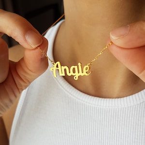 Angie Gold Name Necklace, Personalized Name Necklace, Angie Silver Name ...