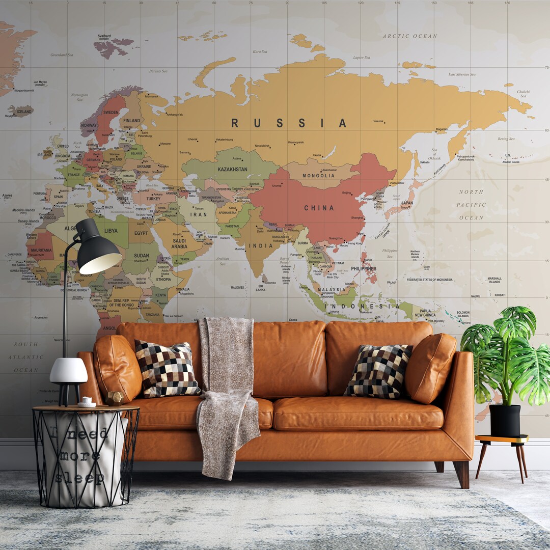 World Map Interior Wallpaper for Home and Office | Wall Mural | 3D ...