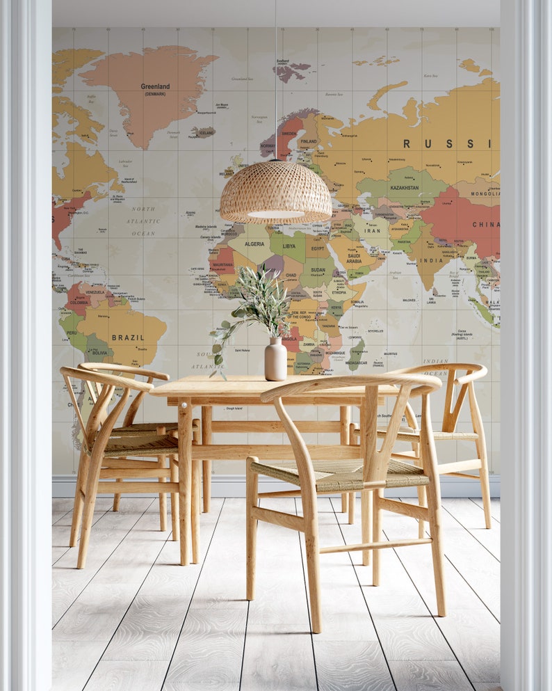 World Map Interior Wallpaper for Home and Office | Wall Mural | 3D ...