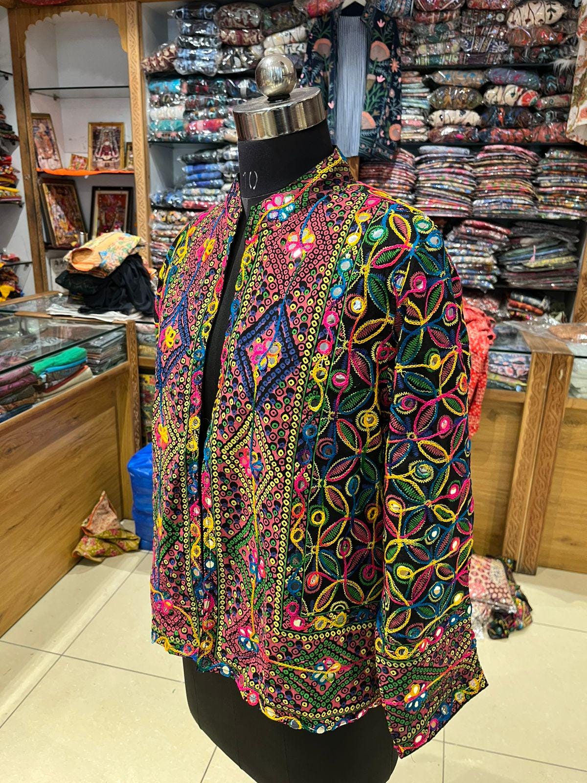 Embroidered Sequin Mirror Crop Jacket: Upcycled Kantha Boho Blazer - Etsy