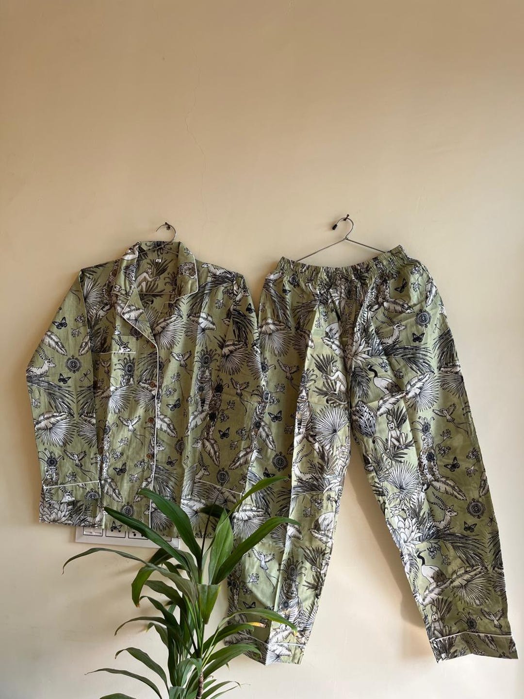 Bird Print Cotton Pajama Set, Indian Handmade Sleepwear - Etsy