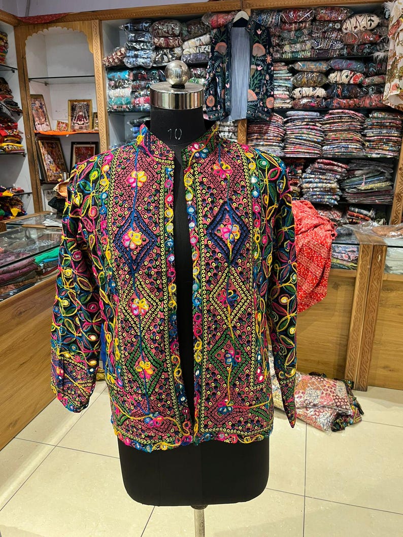 Embroidered Sequin Mirror Crop Jacket: Upcycled Kantha Boho Blazer - Etsy