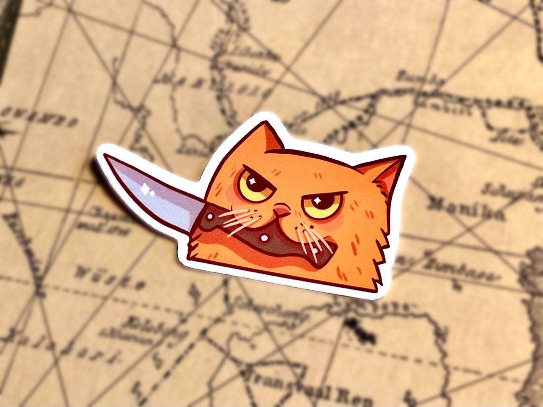 Cat Holding Knife Vinyl Sticker - Etsy