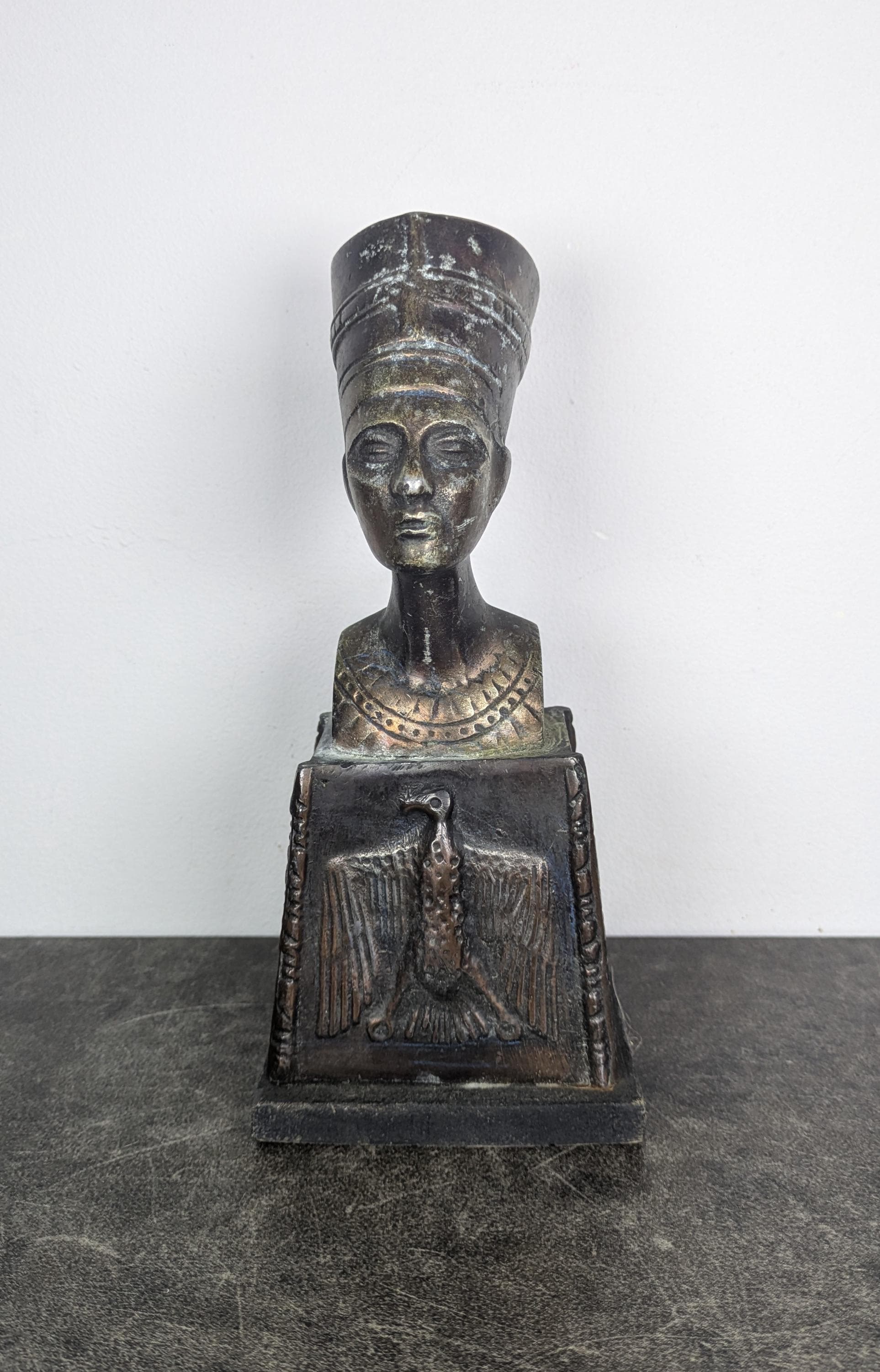 Antique Egyptian Revival Spelter Queen Nefertiti Bust Wooden Base Old ...