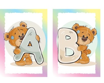 Alphabet and Number Bear Playing Cards, Educational Game, School ...