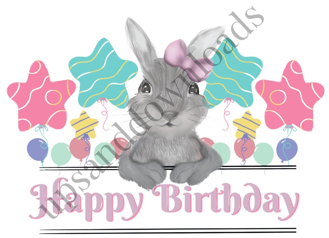 Happy Birthday Bunny Card, Printable Birthday Card for Her, Rabbit ...