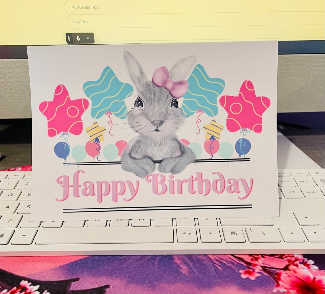 Happy Birthday Bunny Card, Printable Birthday Card for Her, Rabbit ...
