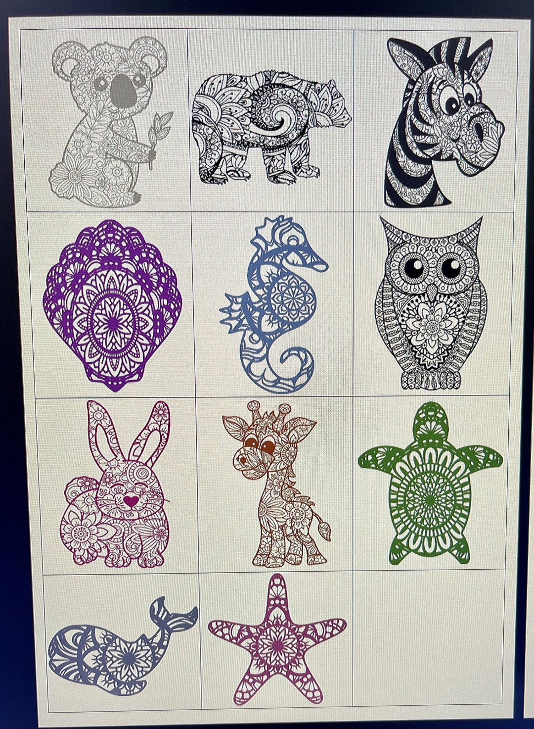 Printable Colouring Sheet Animal Zentangle Mandalas, Digital File ...