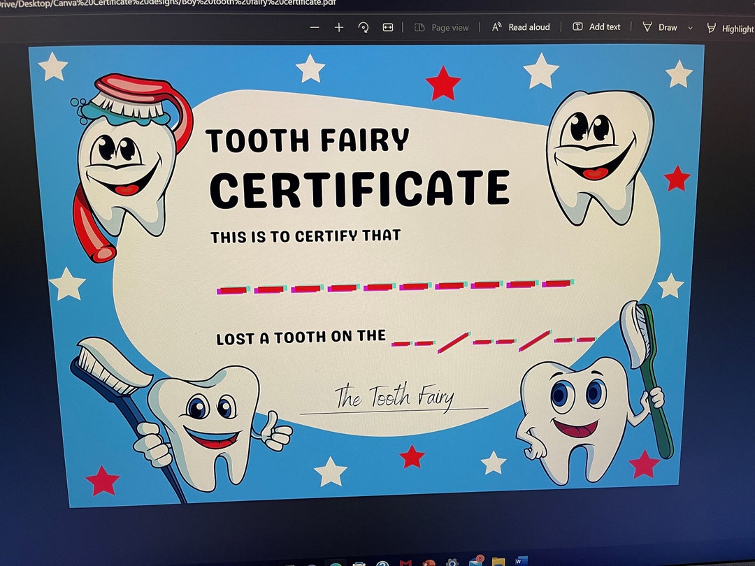 Tooth Loss Certificate Printable, Digital File Tooth Loss Certificate ...