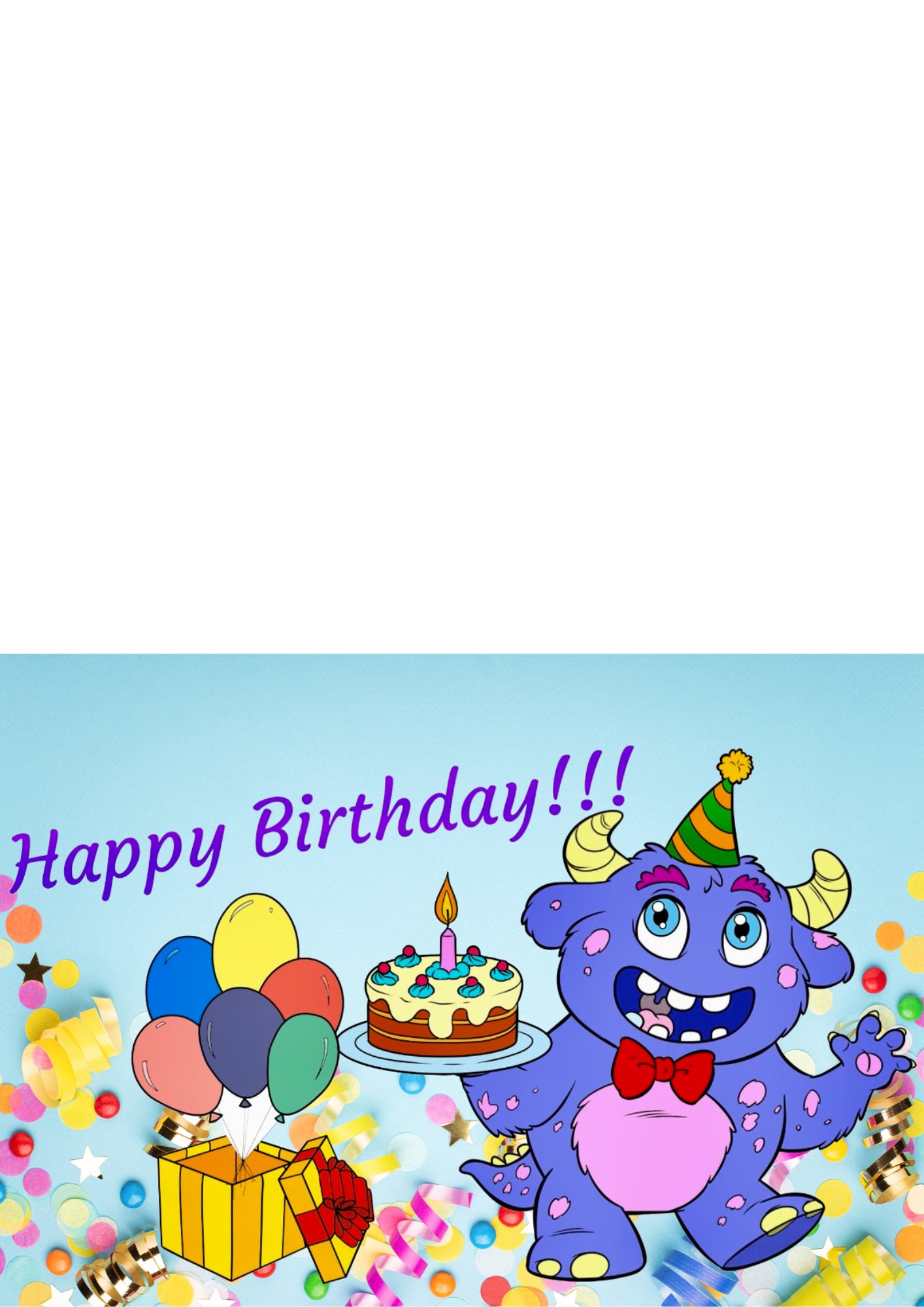 Birthday Card Monster Theme, Fun Party Monster Birthday Card in Pink ...