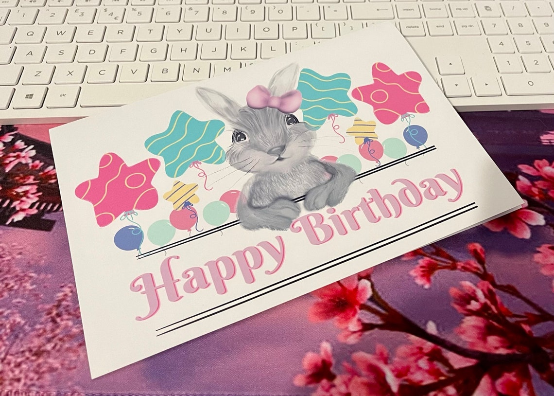 Happy Birthday Bunny Card, Printable Birthday Card for Her, Rabbit ...