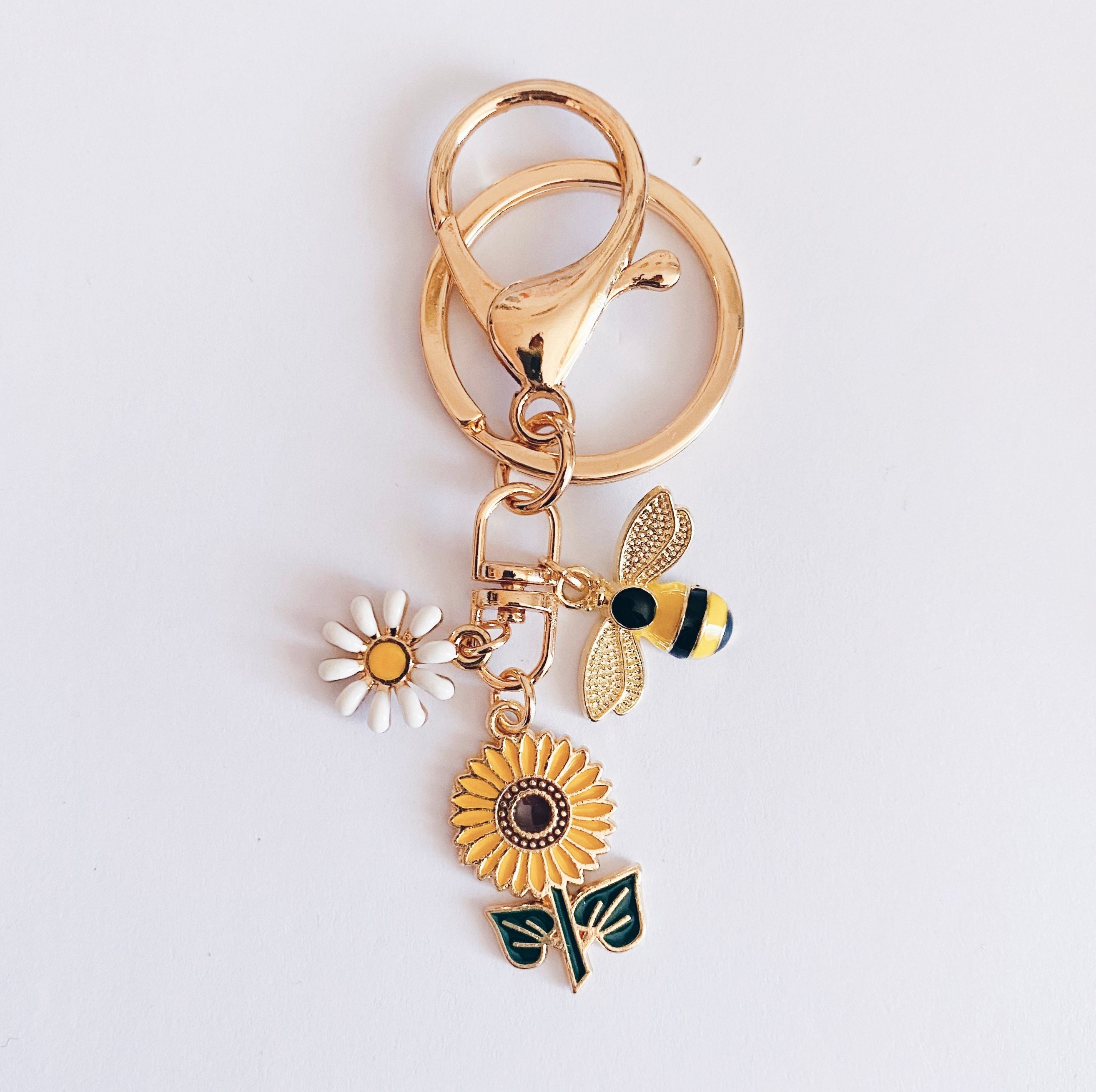 Sunflower Bee Keychain | Bag Charm | Sunflower Nature Gift | Custom ...