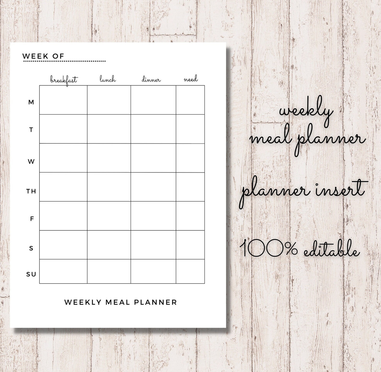 Printable Weekly Meal Planner Insert | Editable Planner Insert | Canva ...