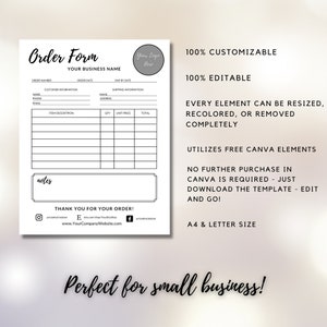 Canva Order Form Template | Small Business Printable & Customizable ...