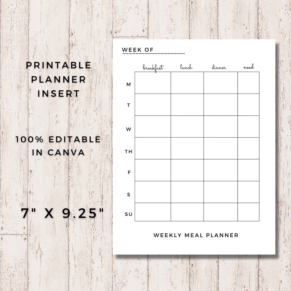Printable Weekly Meal Planner Insert | Editable Planner Insert | Canva ...