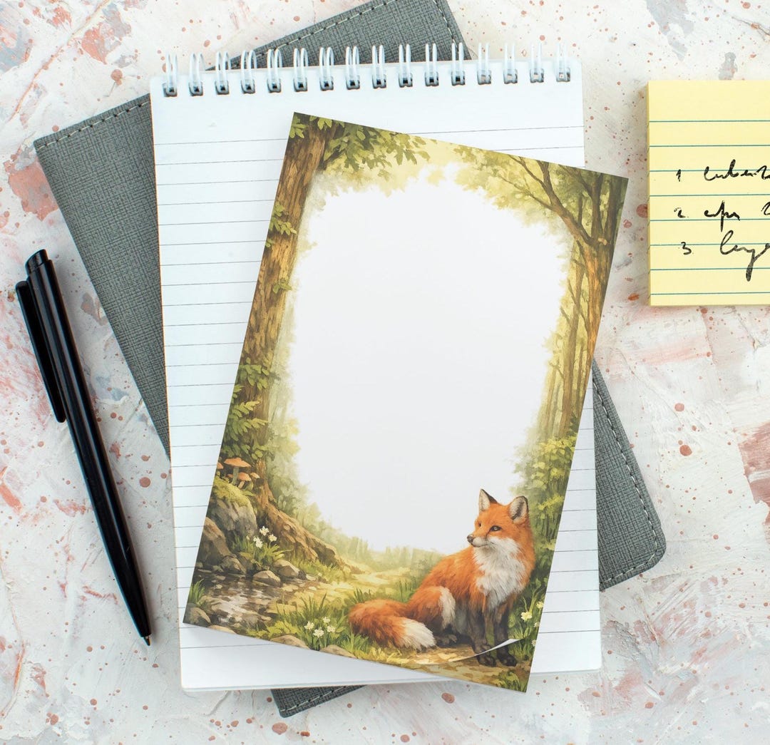Woodland Fox Notepad 4x6, Cute Forest Animal Memo Pad, 40 Pages 100gsm ...