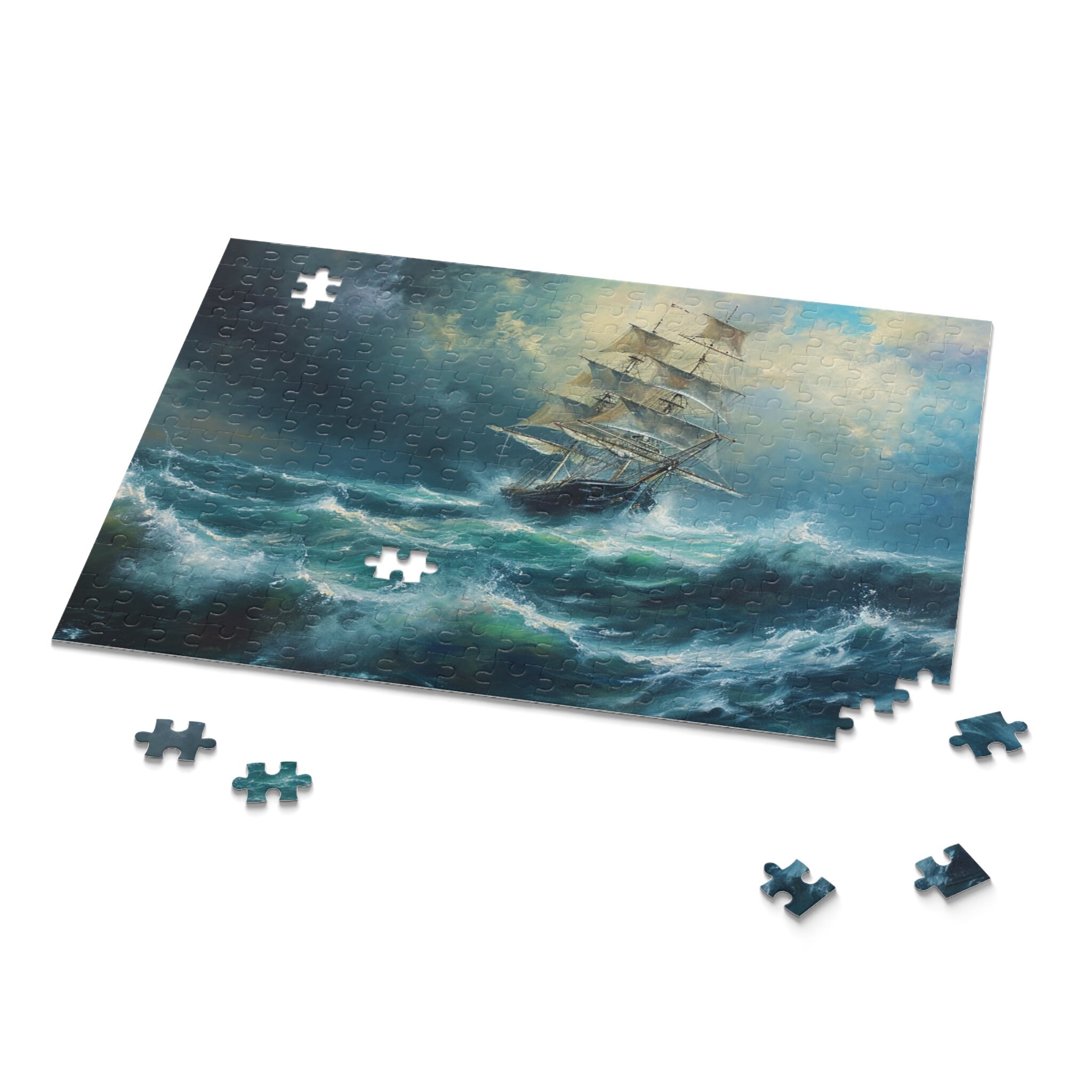 Vintage Maritime Art Puzzle Tall Ship Pirate Ship on Stormy Seas ...