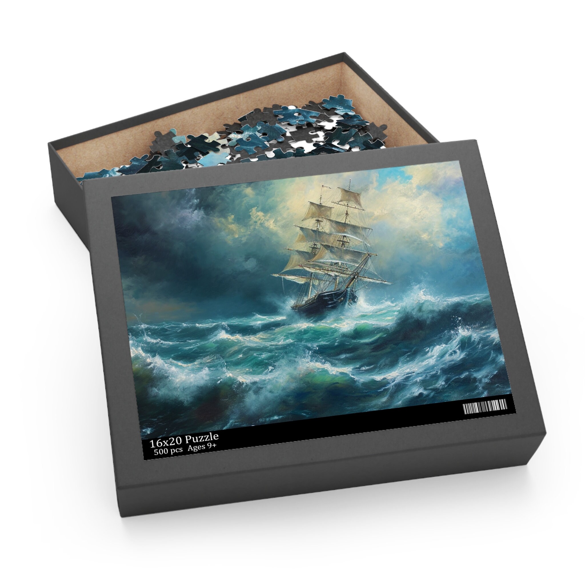 Vintage Maritime Art Puzzle Tall Ship Pirate Ship on Stormy Seas ...