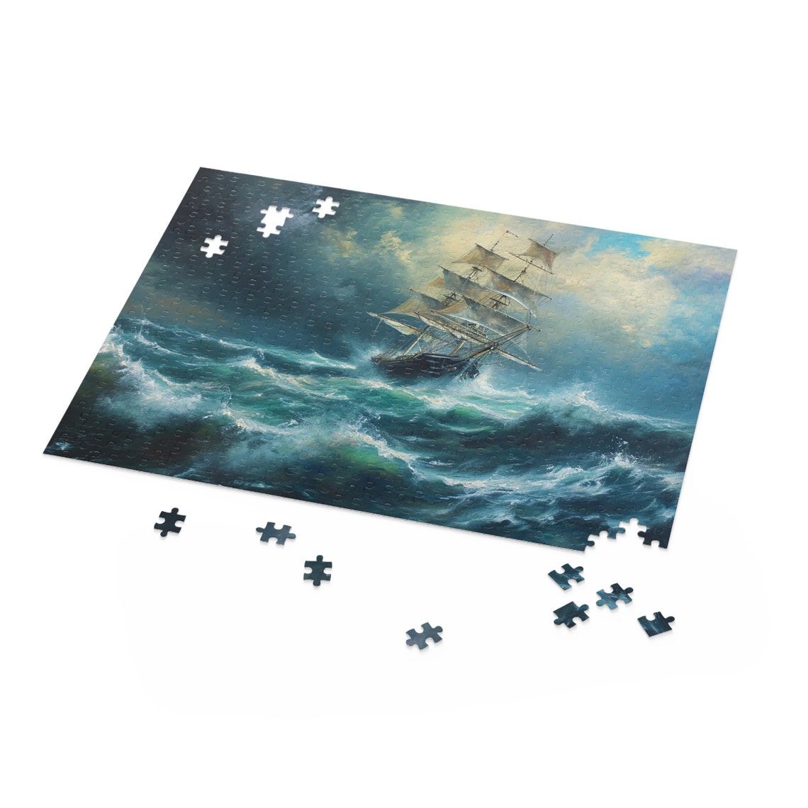 Vintage Maritime Art Puzzle Tall Ship Pirate Ship on Stormy Seas ...
