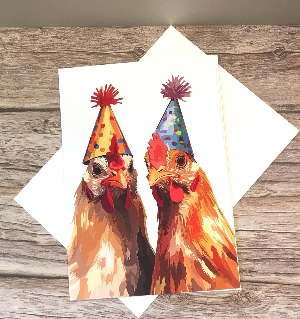 Funny Chicken Birthday Card Two Chickens in Party Hats Humorous Farm ...