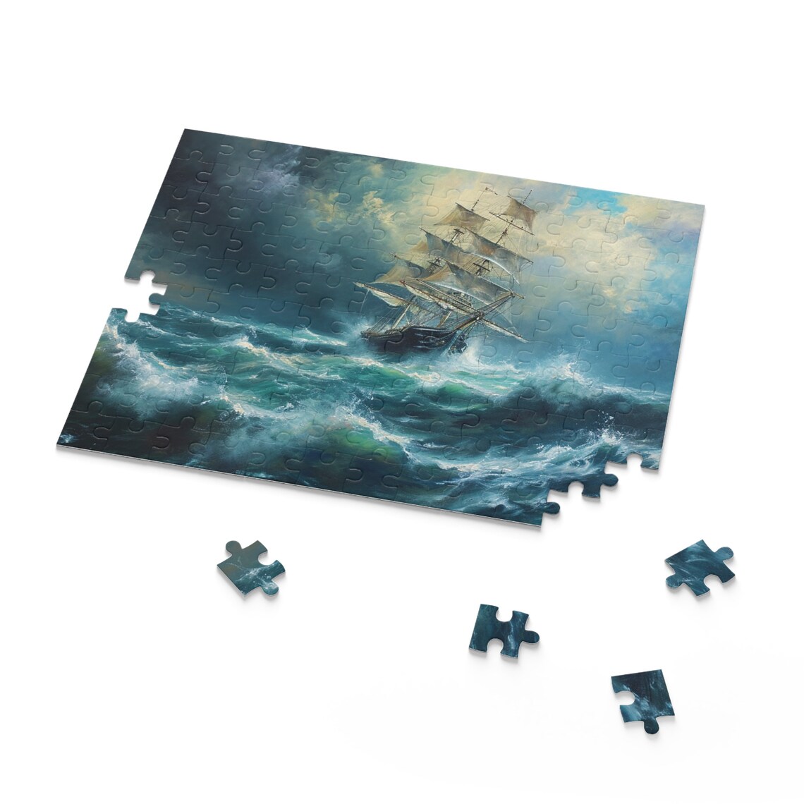 Vintage Maritime Art Puzzle Tall Ship Pirate Ship on Stormy Seas ...