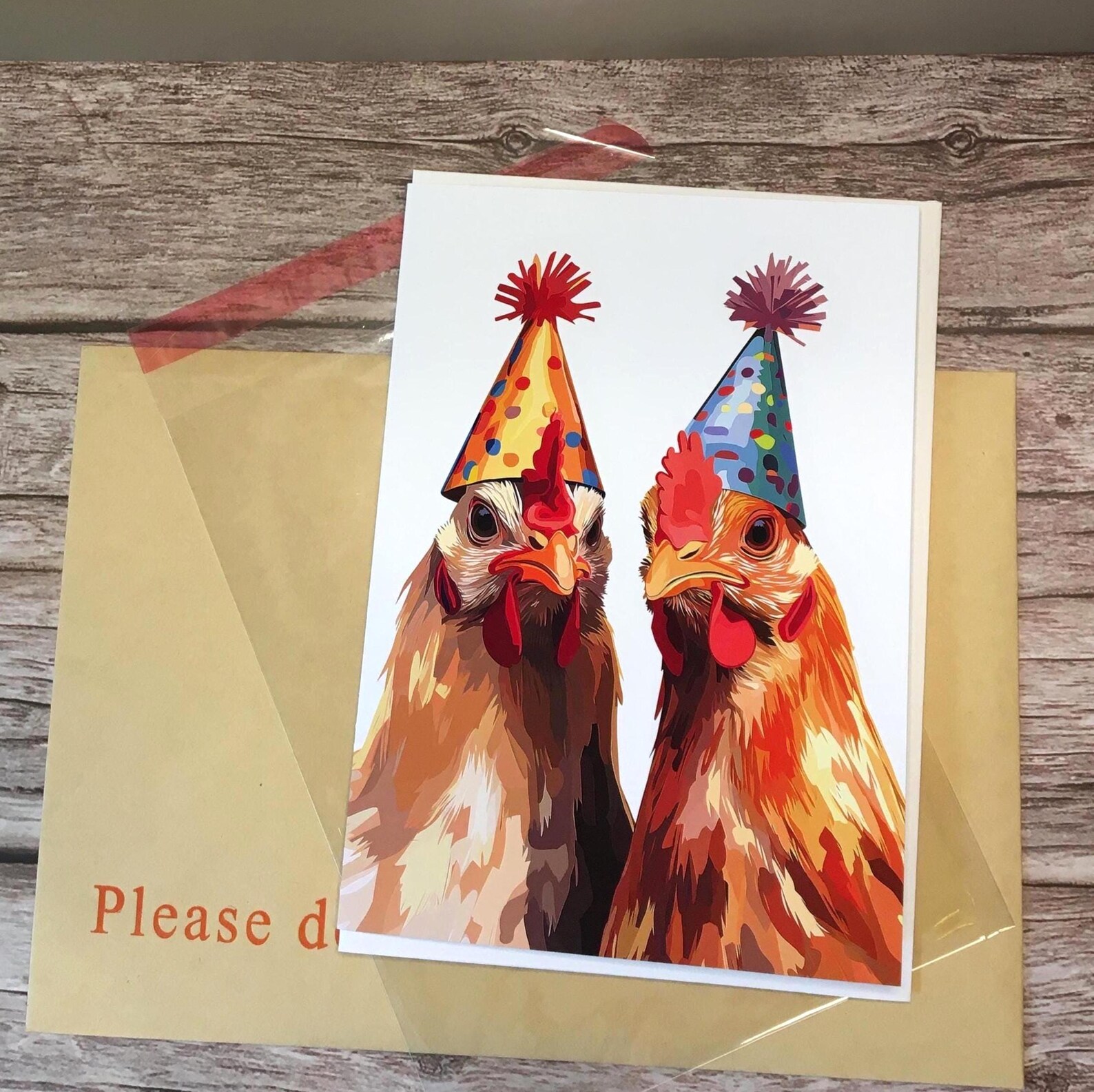 Funny Chicken Birthday Card Two Chickens in Party Hats Humorous Farm ...